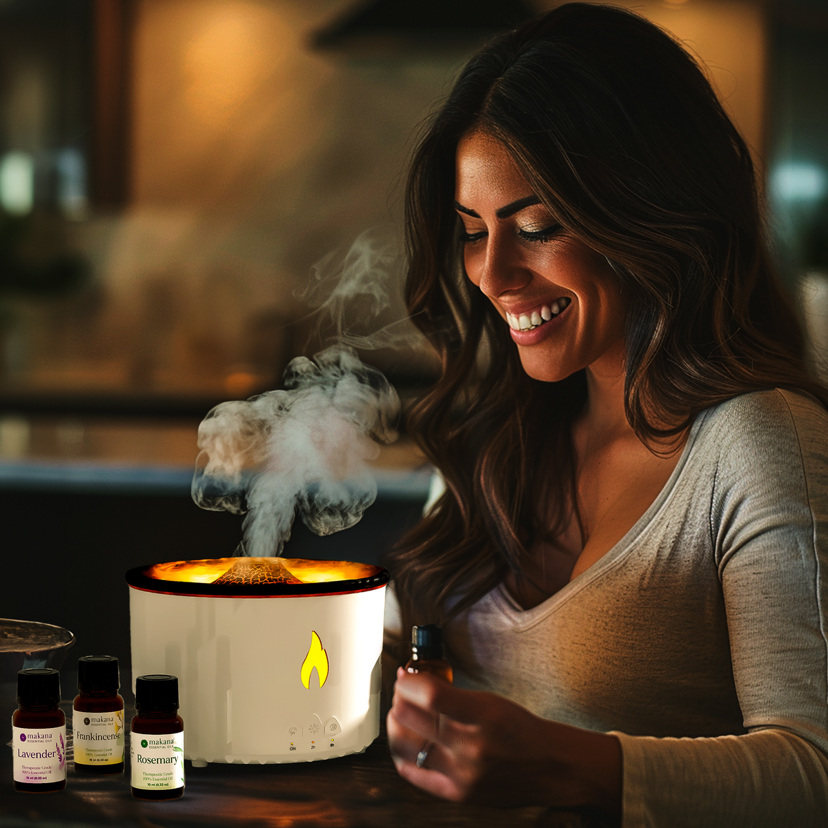 Makana Volcano Diffuser & Sampler Set of Six Hand-Picked Essential Oil ...
